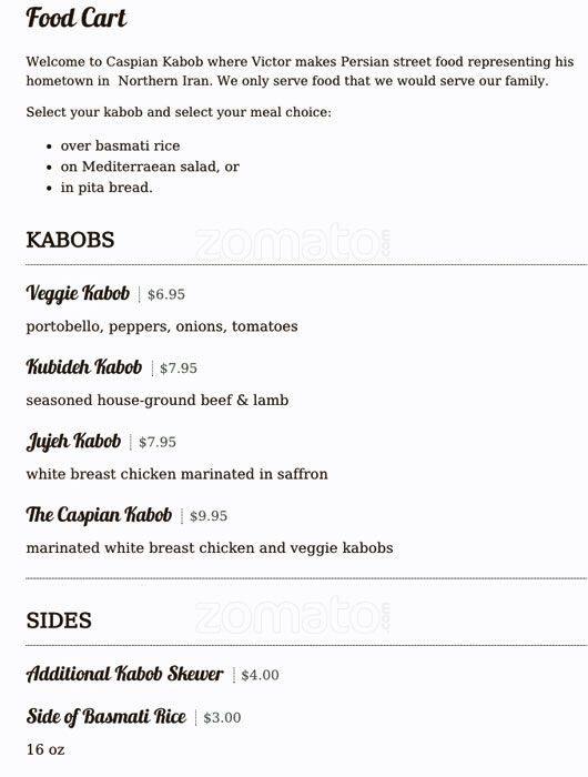 Caspian Kabob Menu, Menu for Caspian Kabob, Downtown, Portland ...