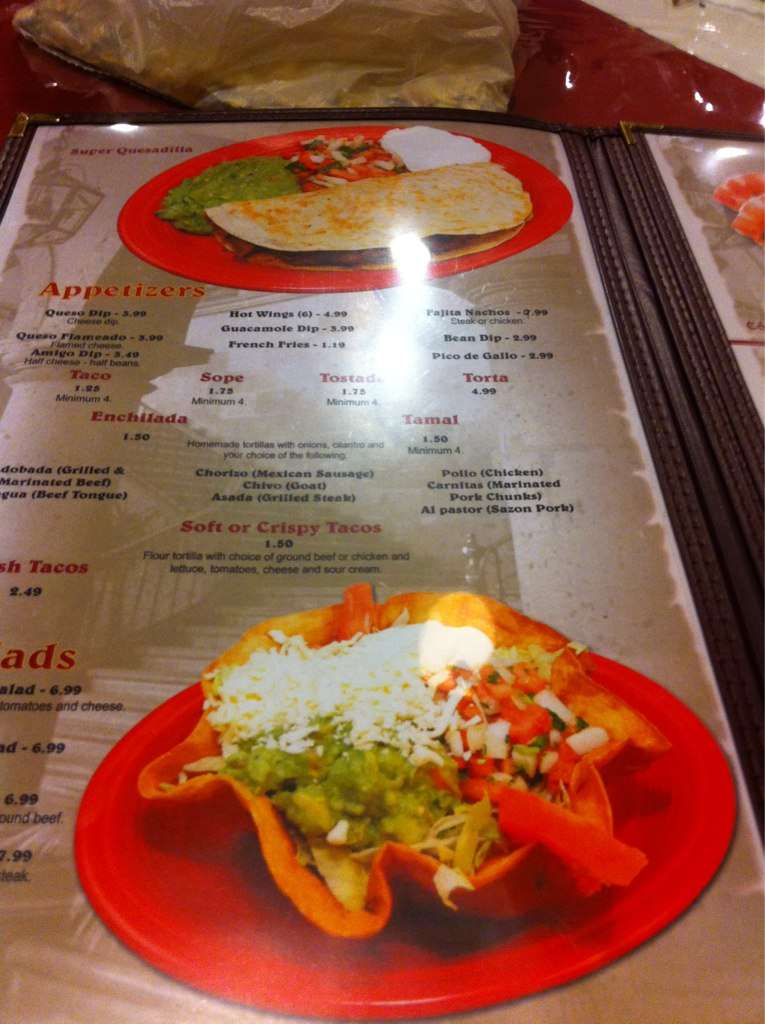 Menu at Los Dos Compadres restaurant, DeLand
