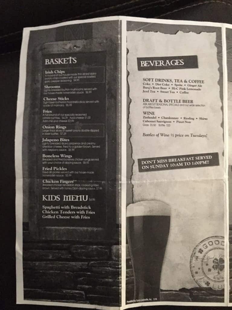 Menu at Shenanigans Irish Grille pub & bar, Louisville
