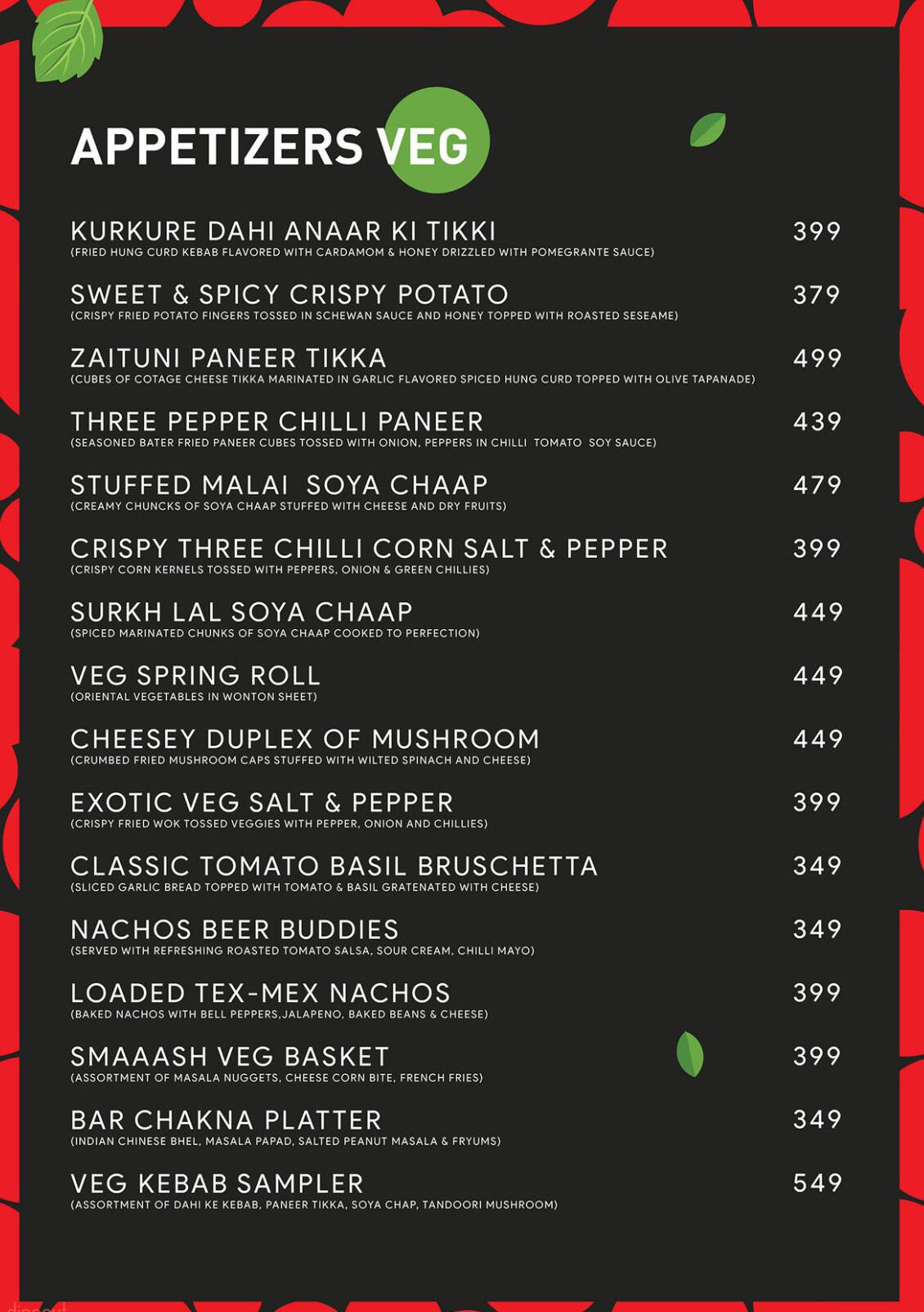 Menu of Smaaash, Sector 18, Noida