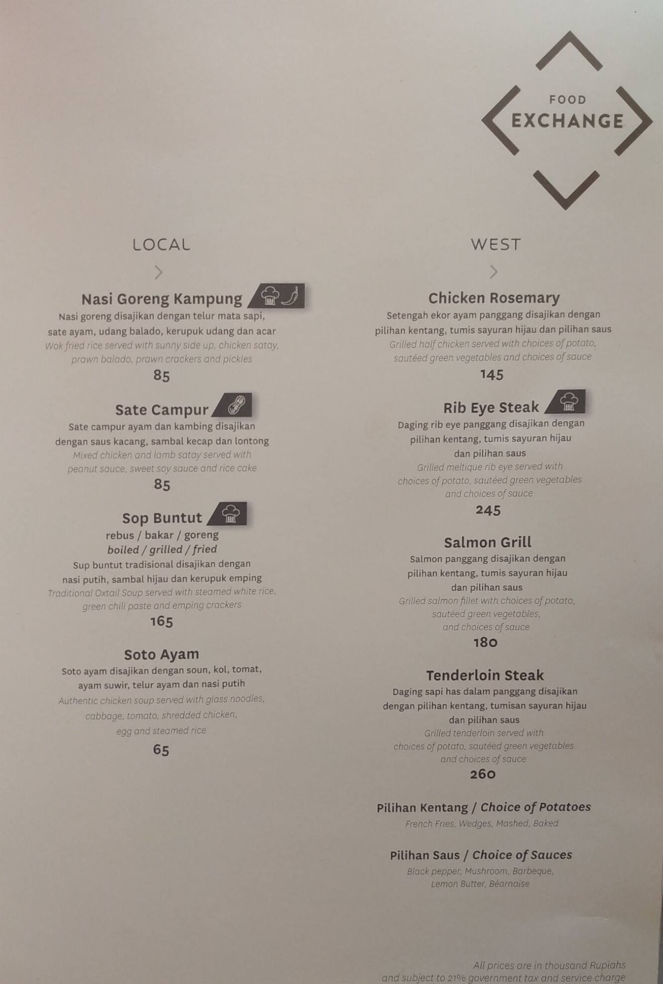 Carta del restaurante Food Exchange at Novotel Mangga Dua Square, Yakarta