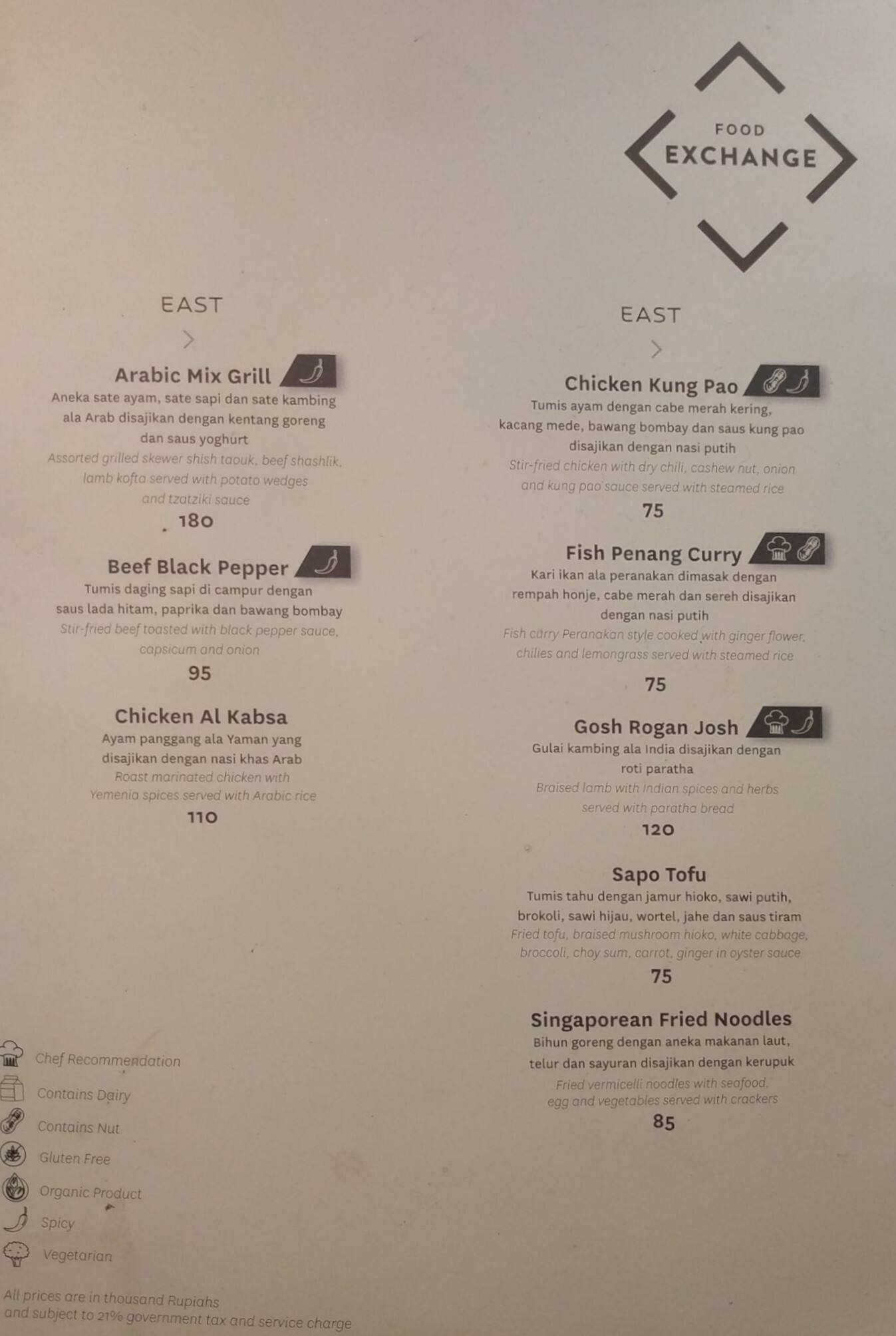 Carta del restaurante Food Exchange at Novotel Mangga Dua Square, Yakarta