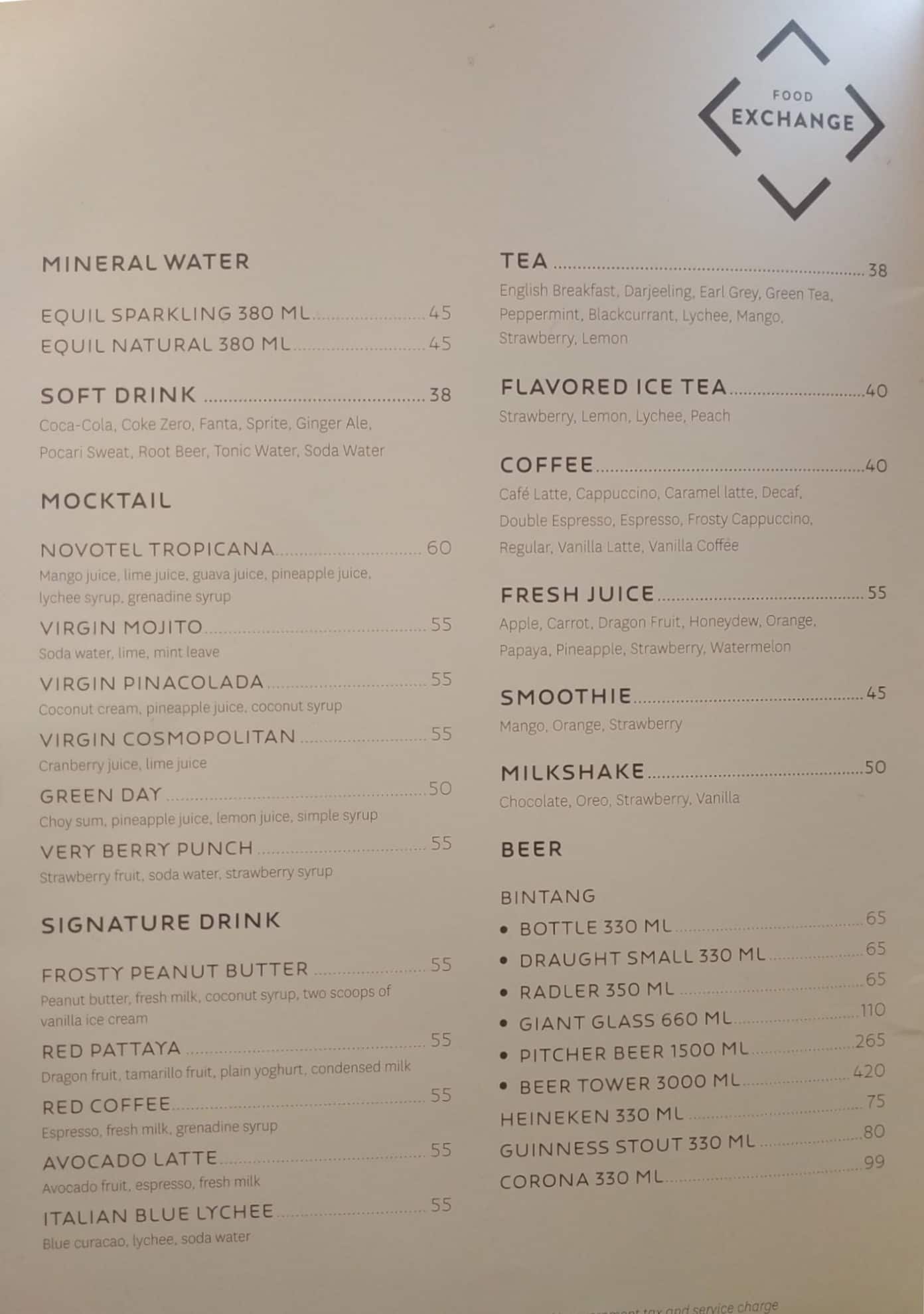 Carta del restaurante Food Exchange at Novotel Mangga Dua Square, Yakarta
