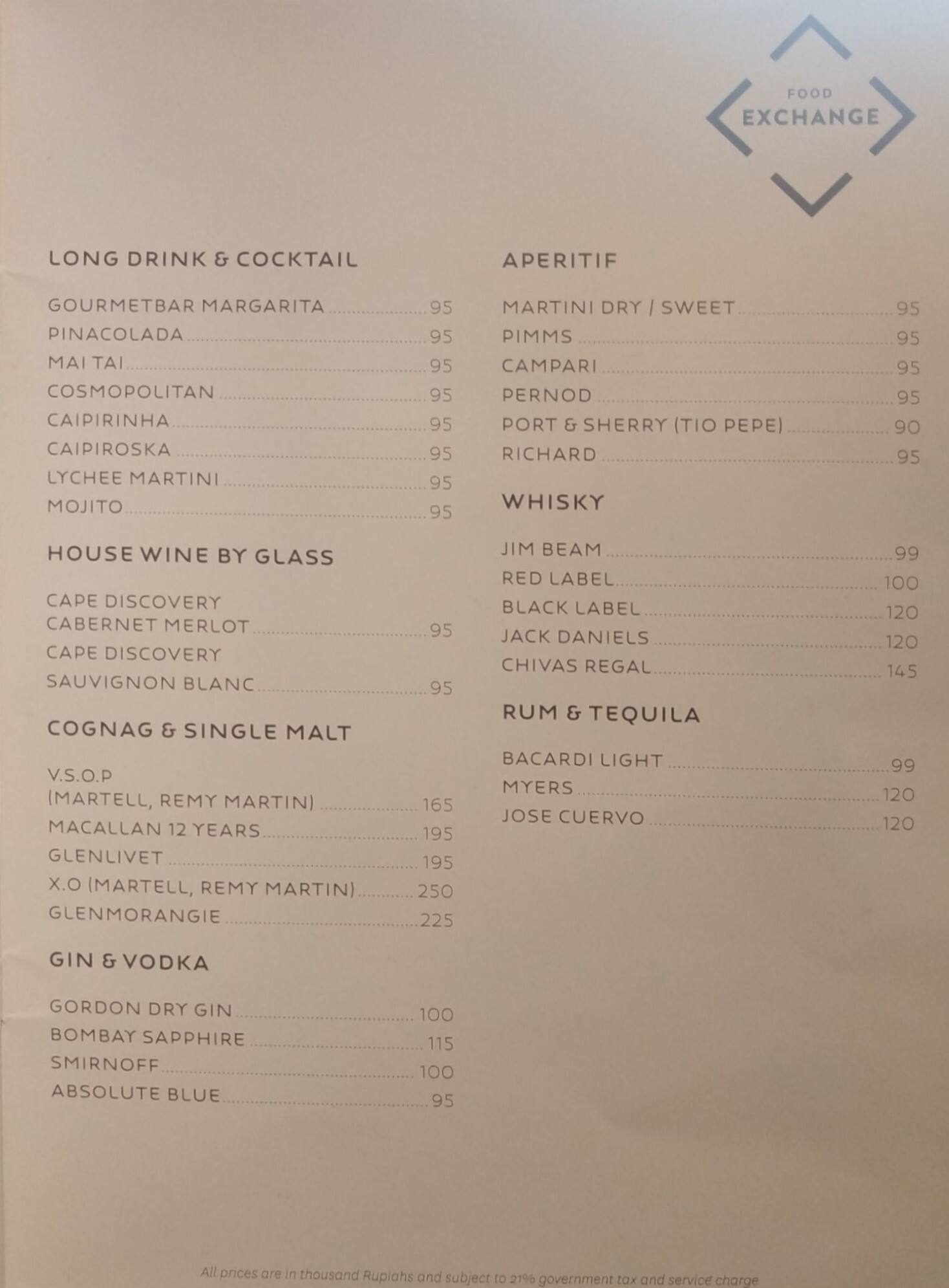 Carta del restaurante Food Exchange at Novotel Mangga Dua Square, Yakarta