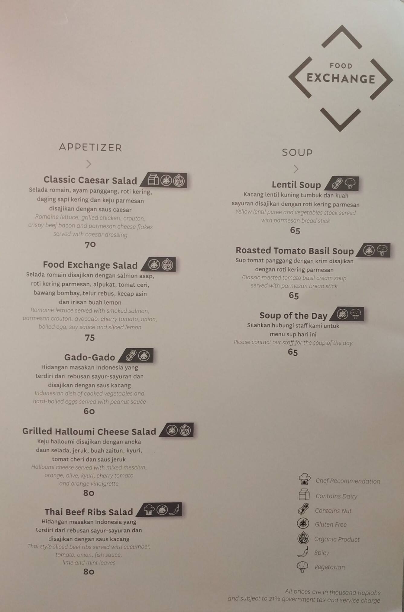 Carta de Food Exchange Restaurant, Yakarta