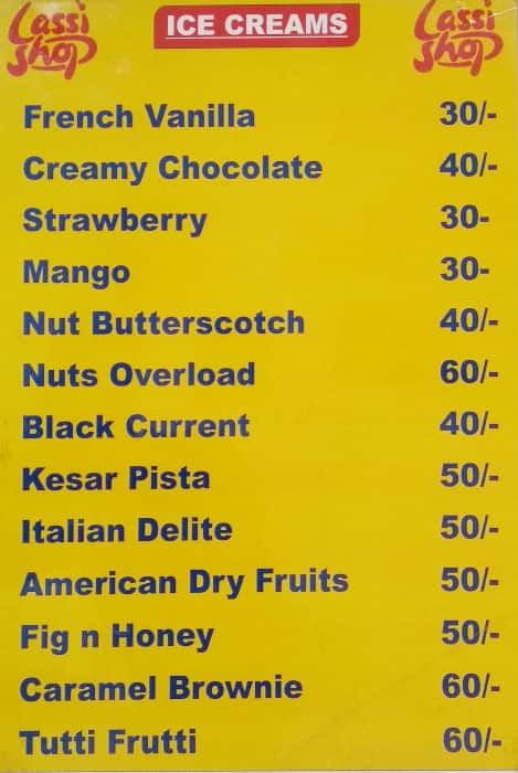 Menu at Lassi store, Hyderabad, 4-134
