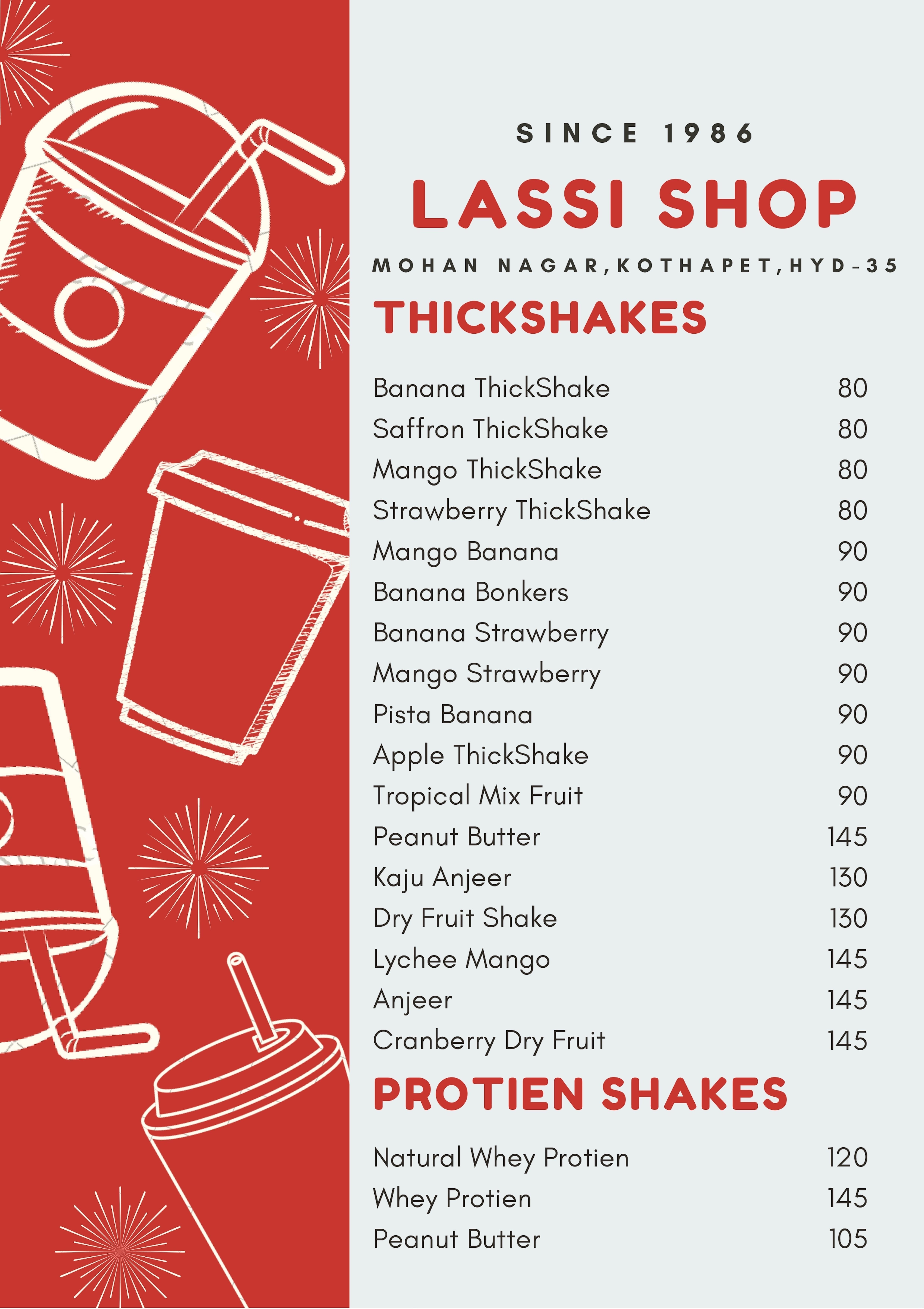 Menu of Lassi Shop, Tolichowki, Hyderabad