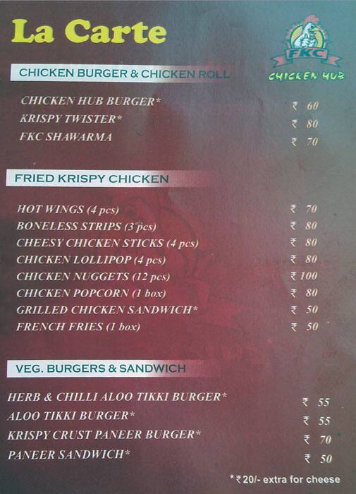 Menu at FKC Chicken Hub, New Delhi, H3/13