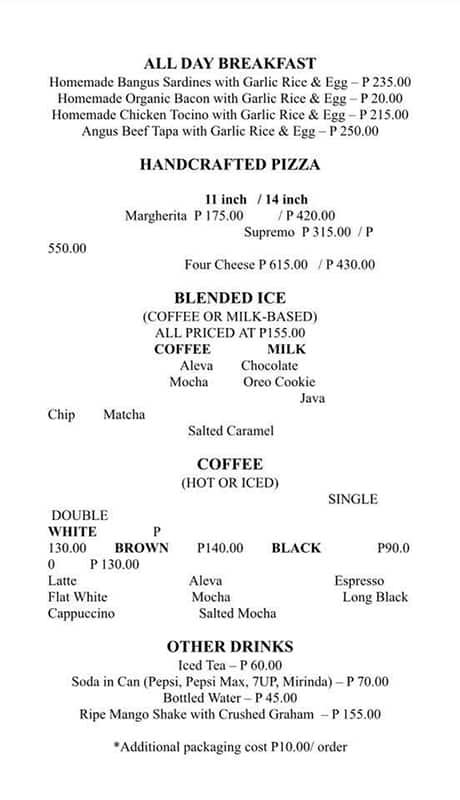 Menu at Tosh Cafe, Makati