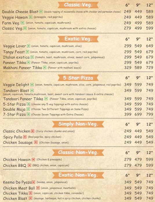 Menu of OMG Pizza, Sector 54, Gurgaon