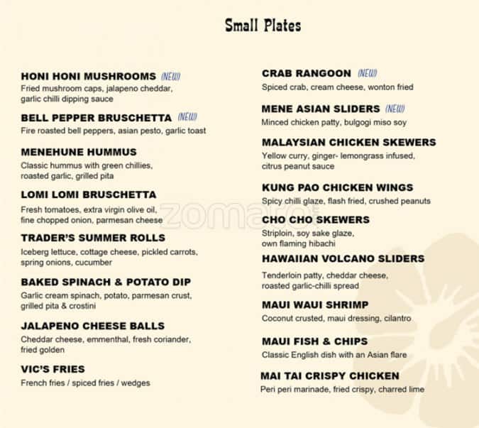 Menu at Trader Vic's Mai Tai Lounge, Mumbai, F 81