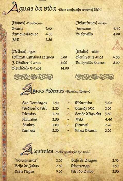 Menu at Trobadores - Taberna Medieval pub & bar, Lisbon