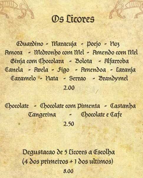Menu at Trobadores - Taberna Medieval pub & bar, Lisbon