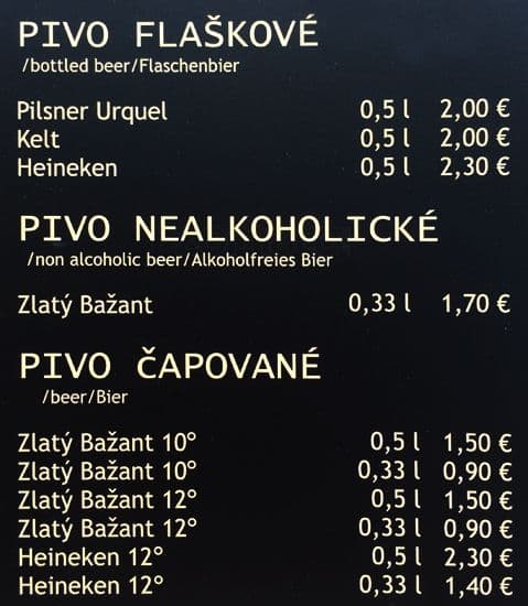 Menu at Cafe Propeller, Bratislava