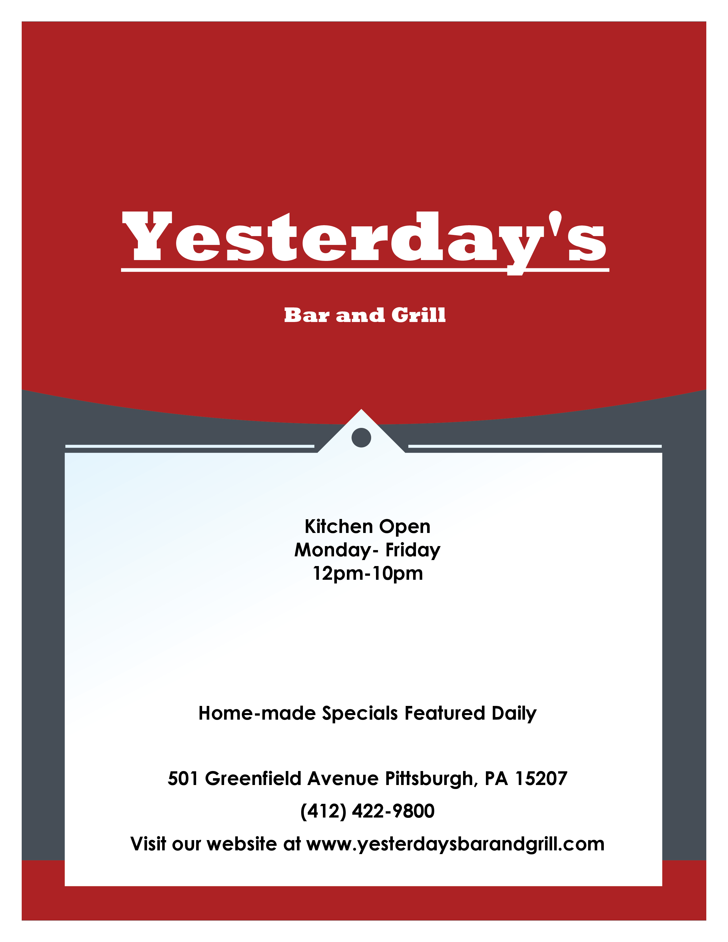 Yesterday's Bar and Grill Menu - Urbanspoon/Zomato