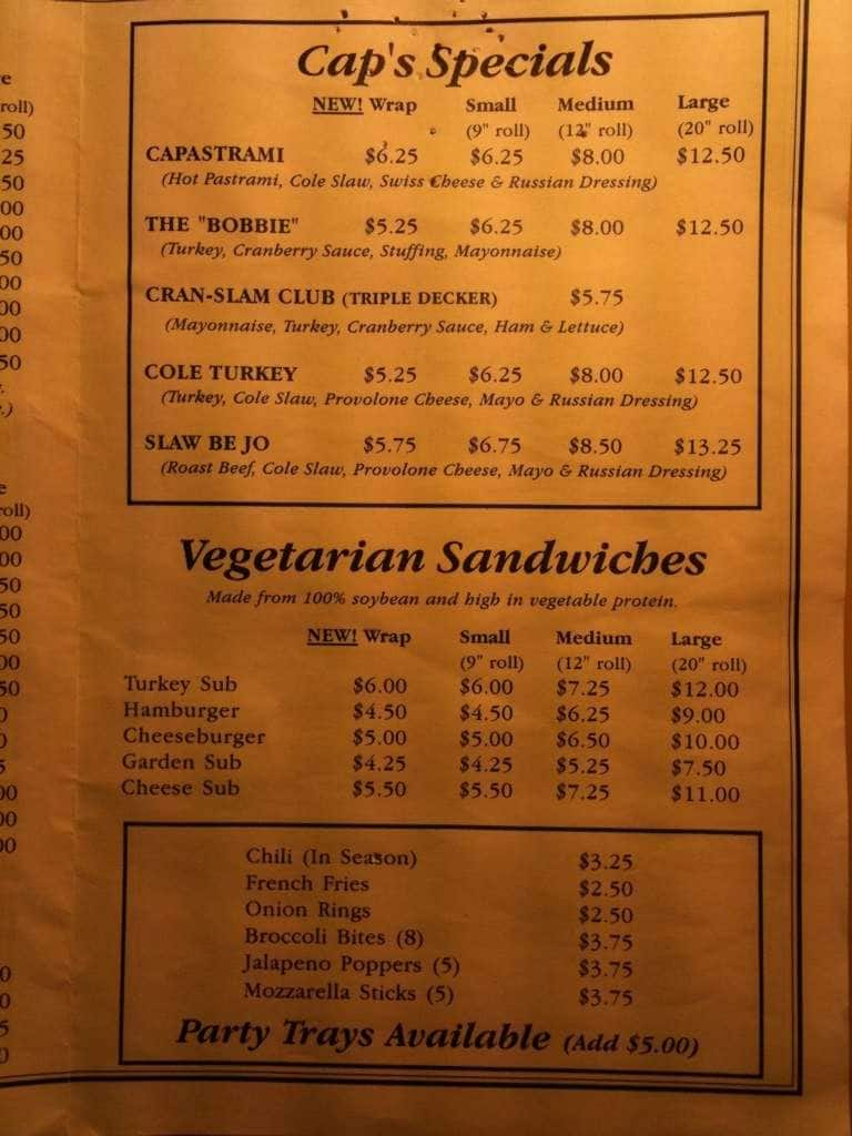 Menu at Capriotti's Sandwich Shop restaurant, Lewes