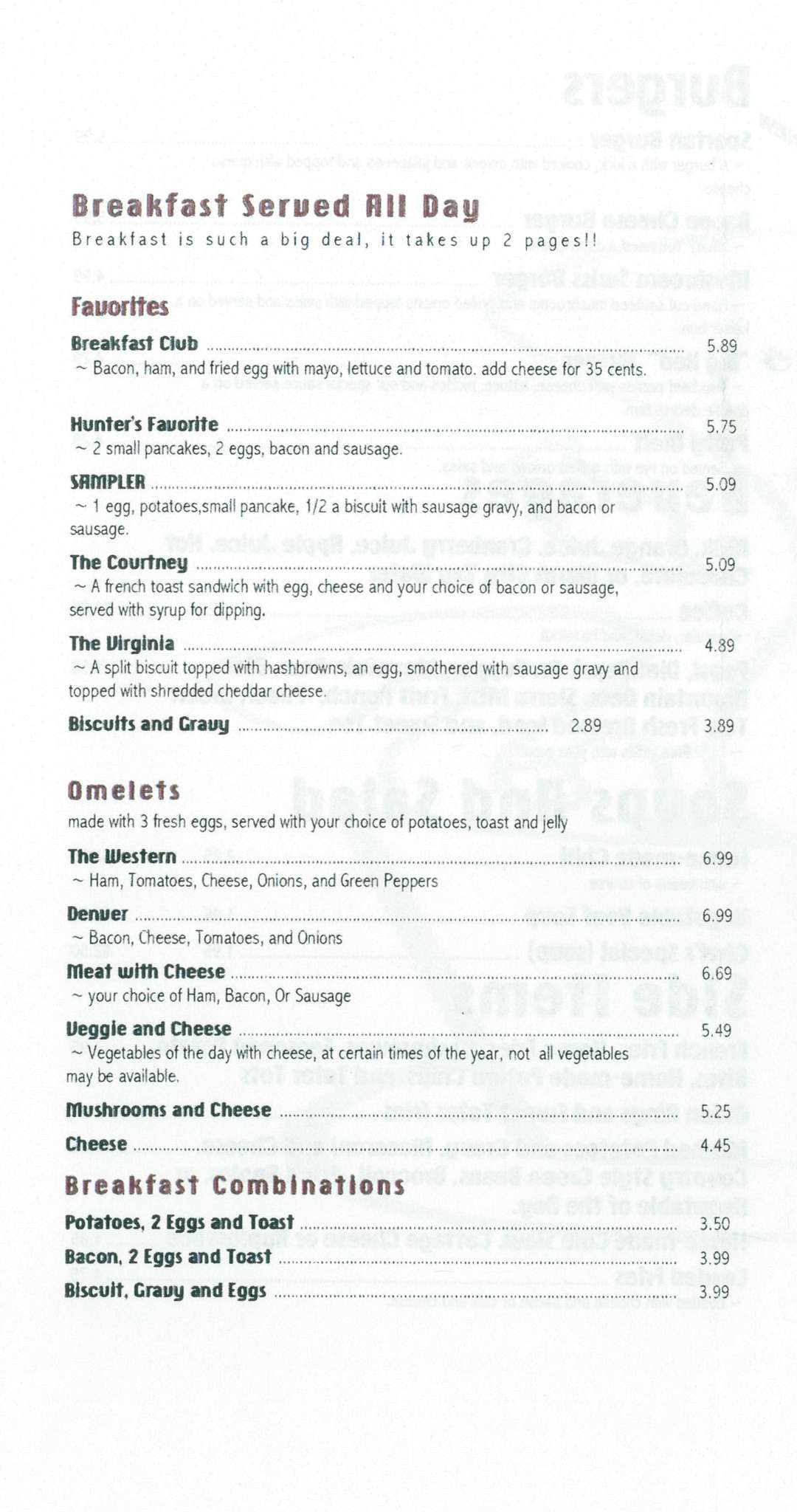 Menu at K J's Restaurant, Germantown