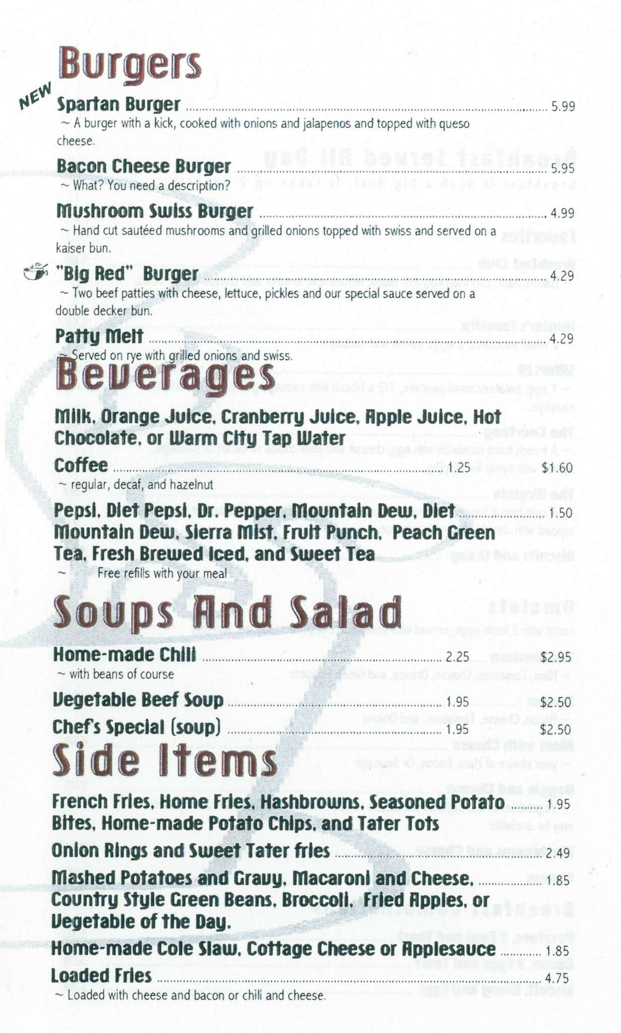 Menu at K J's Restaurant, Germantown