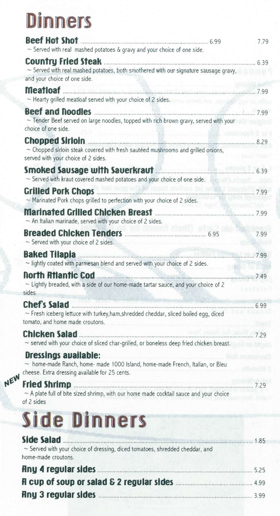 Menu at K J's Restaurant, Germantown