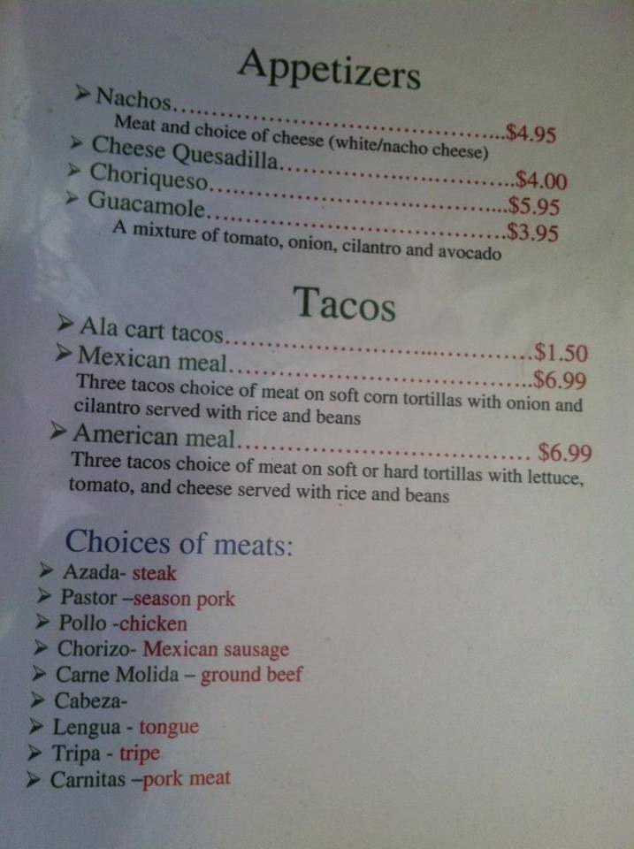 Mexico Lindo Menu, Menu for Mexico Lindo, Kentland, Kentland ...