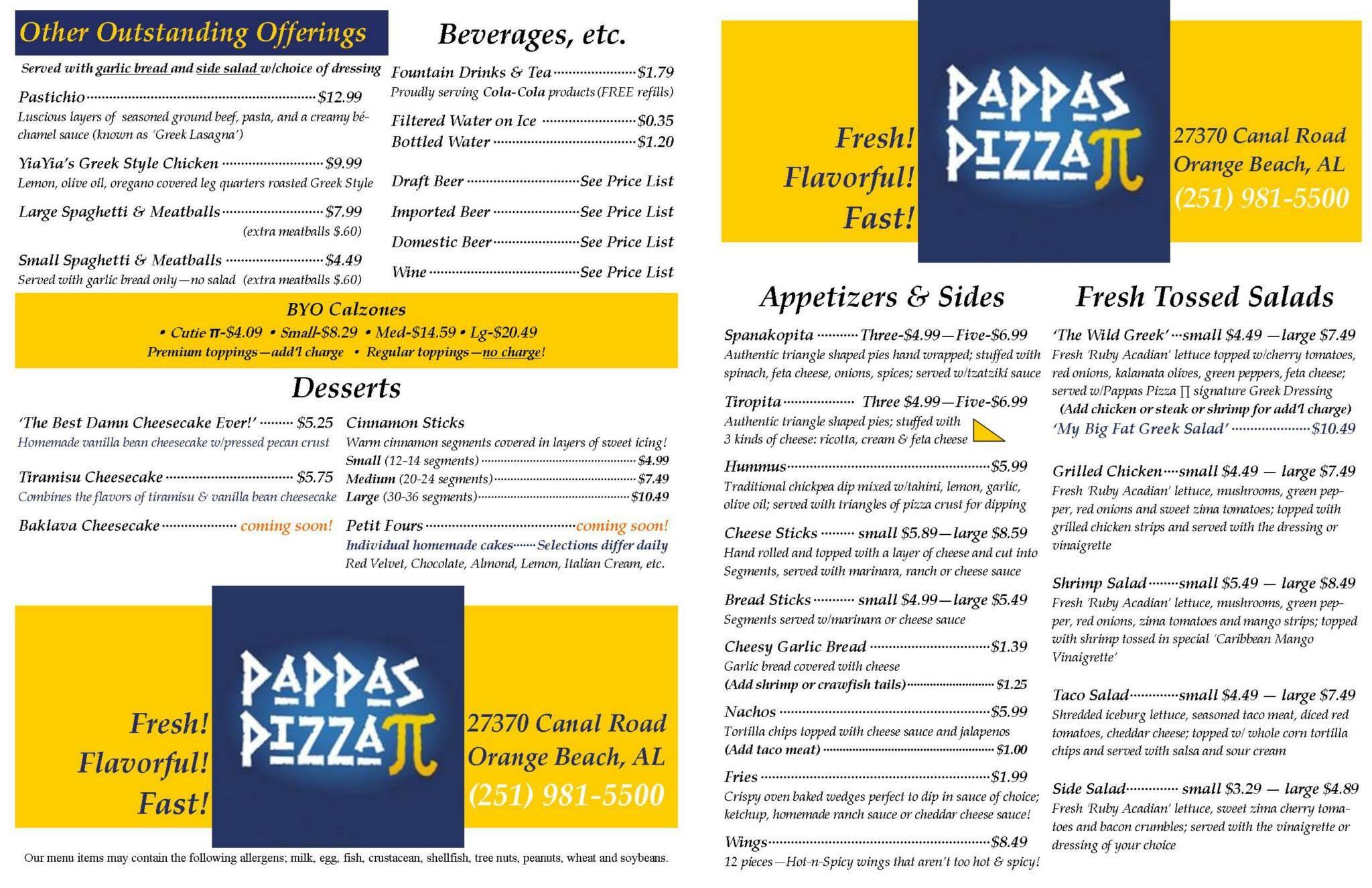 Pappas Pizza Pi Menu, Menu for Pappas Pizza Pi, Orange Beach, Mobile ...