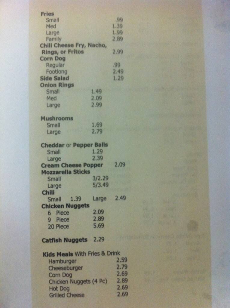 Menu at Ford's Drive In restaurant, Saint Joseph