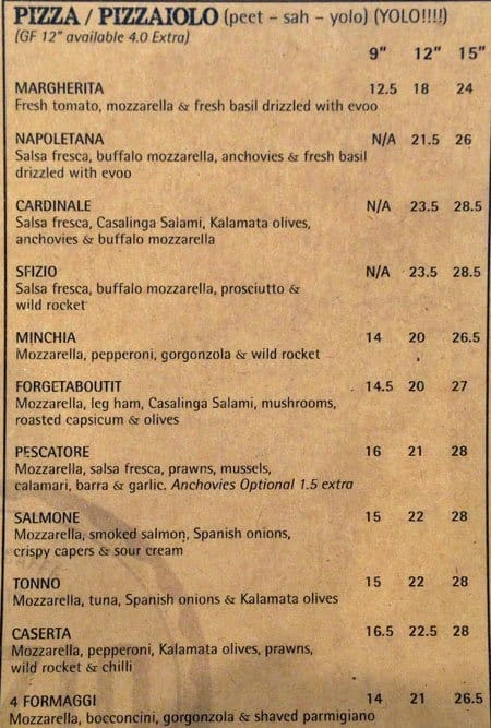 Menu at Sfizio Cucina restaurant, Norwood