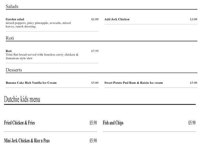 Menu at The Dutchie pub & bar, Croydon, 3 The Arcade