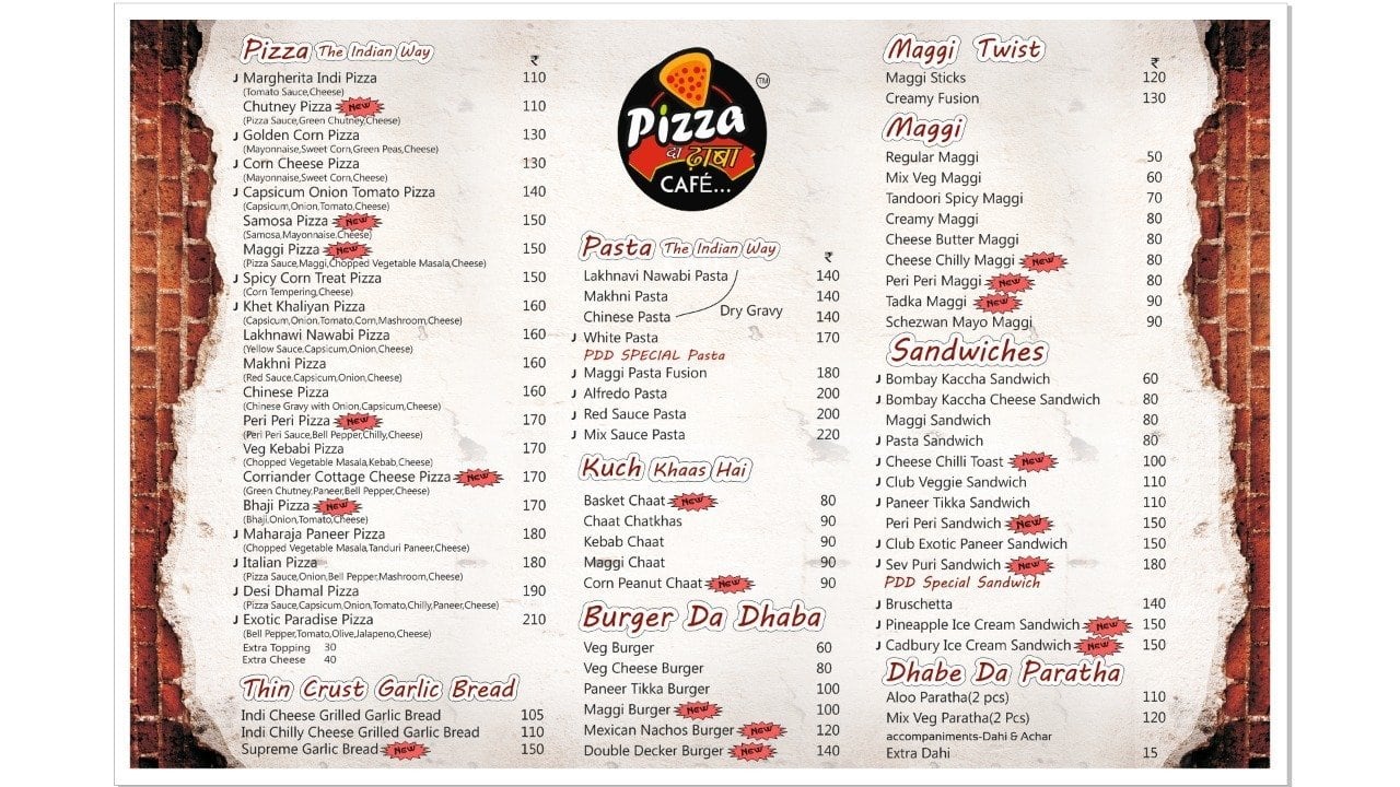 Menu of Pizza Da Dhaba Cafe, Vesu, Surat