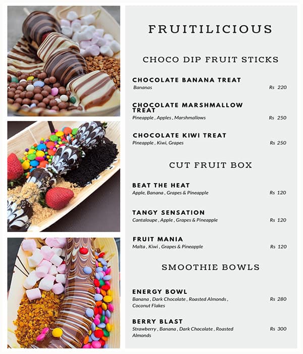 Menu of Fruitilicious, Marine Lines, Mumbai