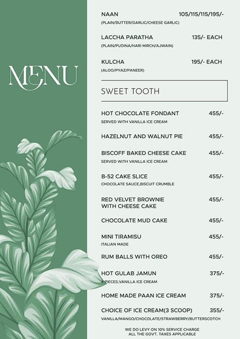 Menu of The Cult - Terra, Magarpatta, Pune