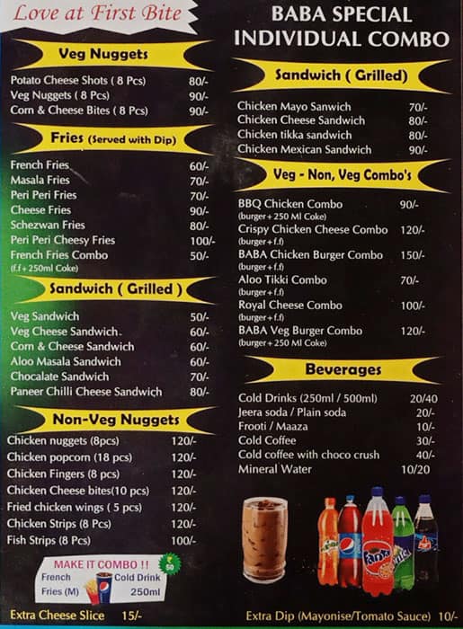 Menu at Baba Burger's 1, Pune
