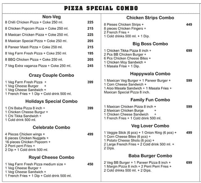 Menu at Baba Burger's 1, Pune