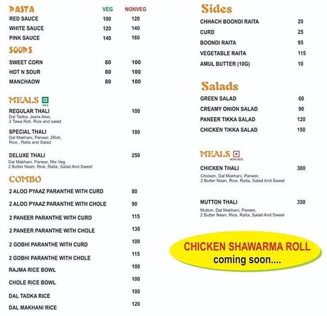 Menu at Life of Spice, New Delhi
