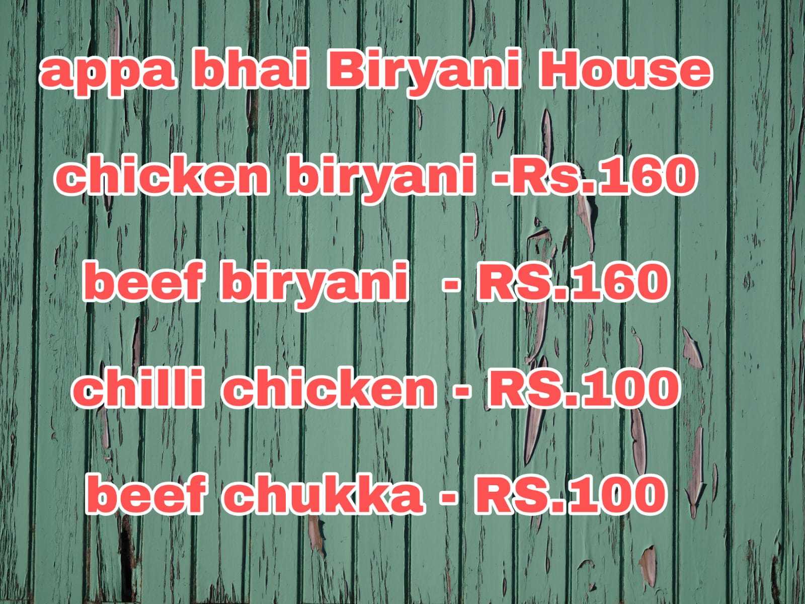 Menu of Appa Bai Briyani House, Ukkadam, Coimbatore