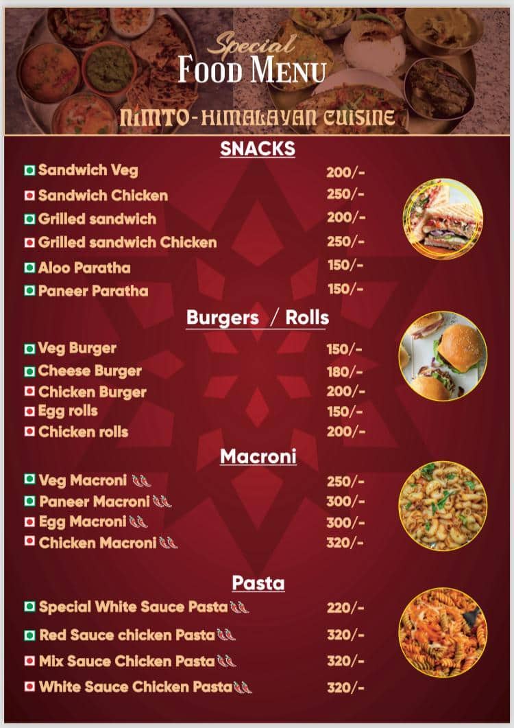 Menu of Nimto Himalayan Cuisine, ITO, New Delhi