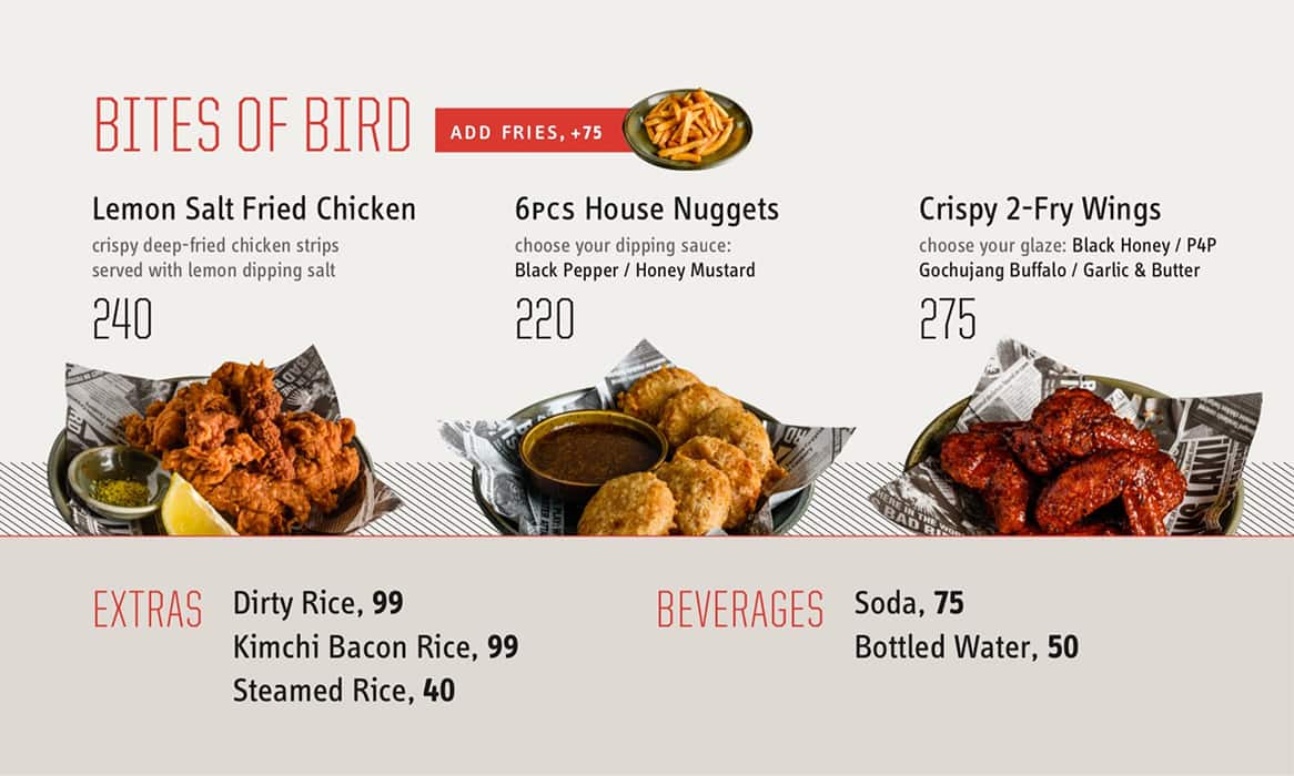 Menu at Bad Bird Century City Mall restaurant, Makati