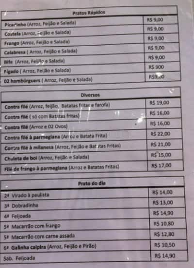 Carta del restaurante Lanches Regencia Do Paissandu, São Paulo