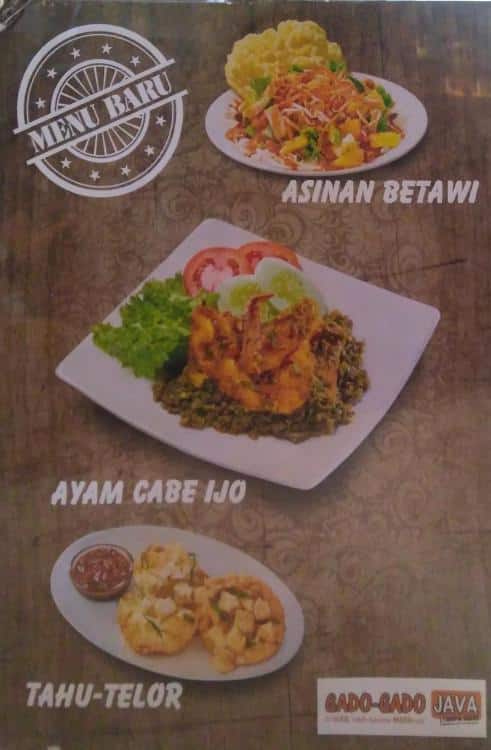 Menu at Gado Gado Java restaurant, West Jakarta, inside Urban Kitchen