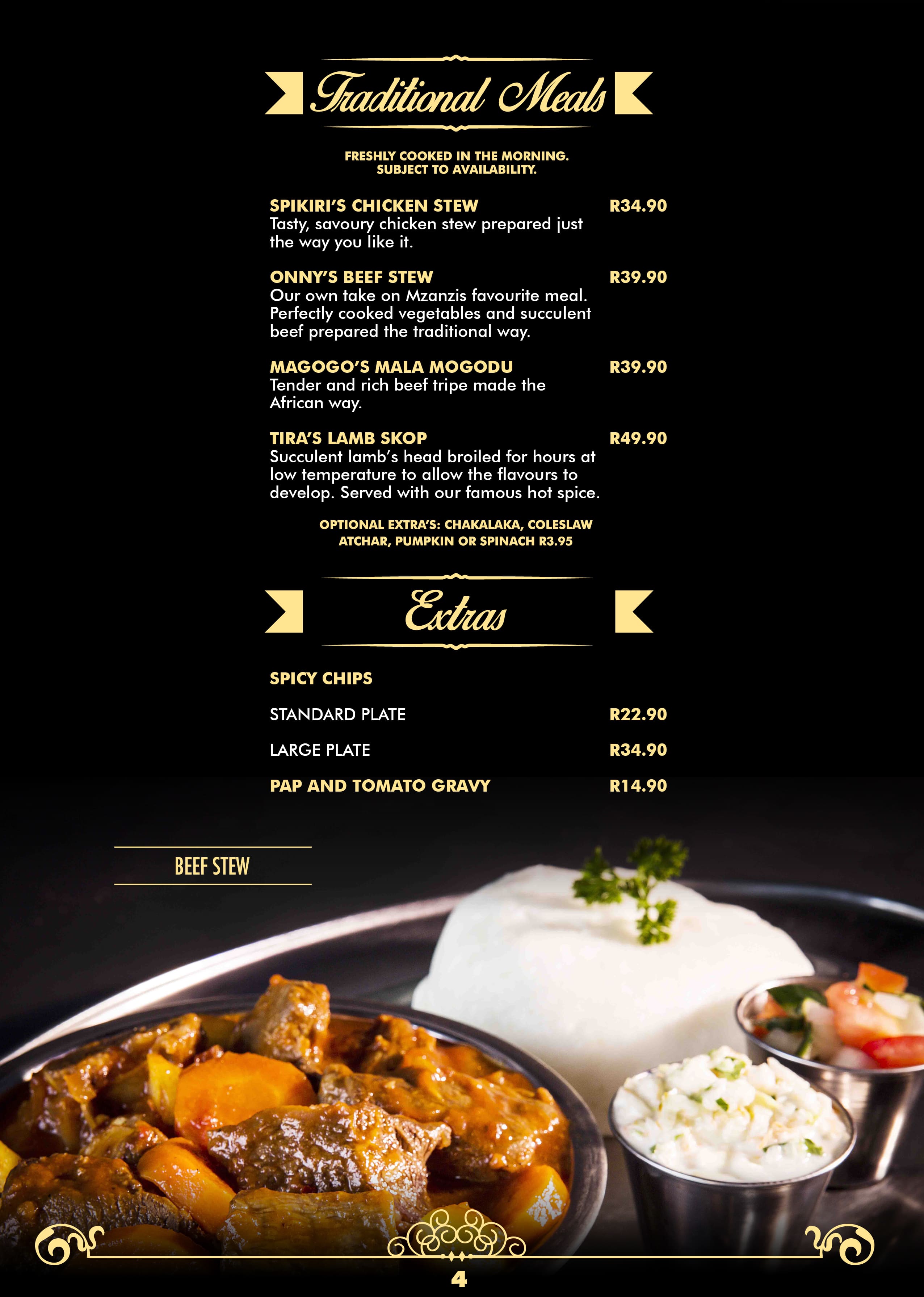 Menu at The Blue Room, Pretoria