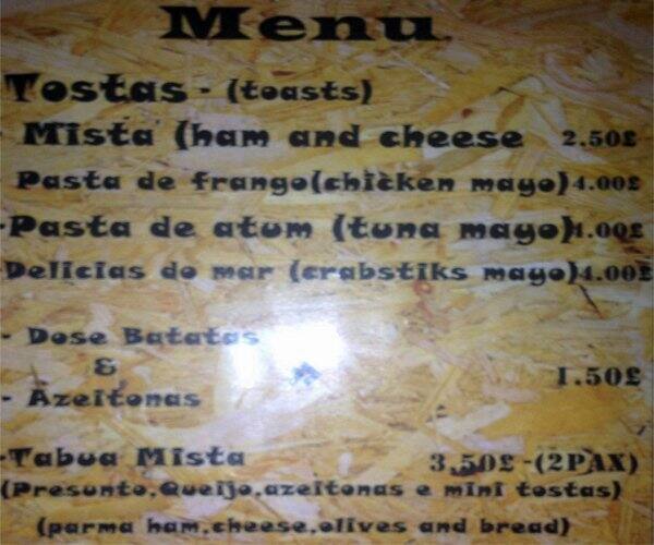 Menu at Tasco Charlie pub & bar, Lisbon