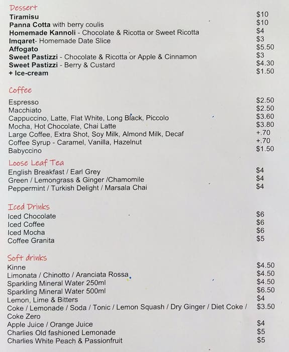 Menu at Pastizzi Cafe, Newtown, 109 King St