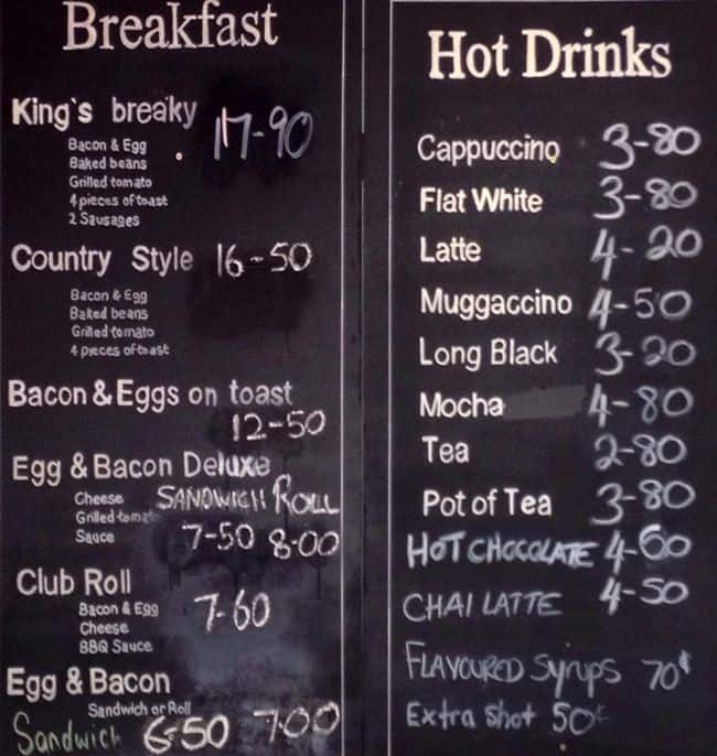 Menu at Annies Cafe, Christies Beach