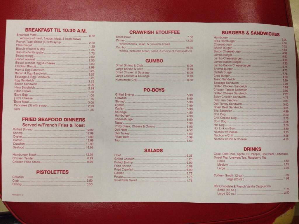 Menu at C'est Bon restaurant, Mermentau, Railroad Ave