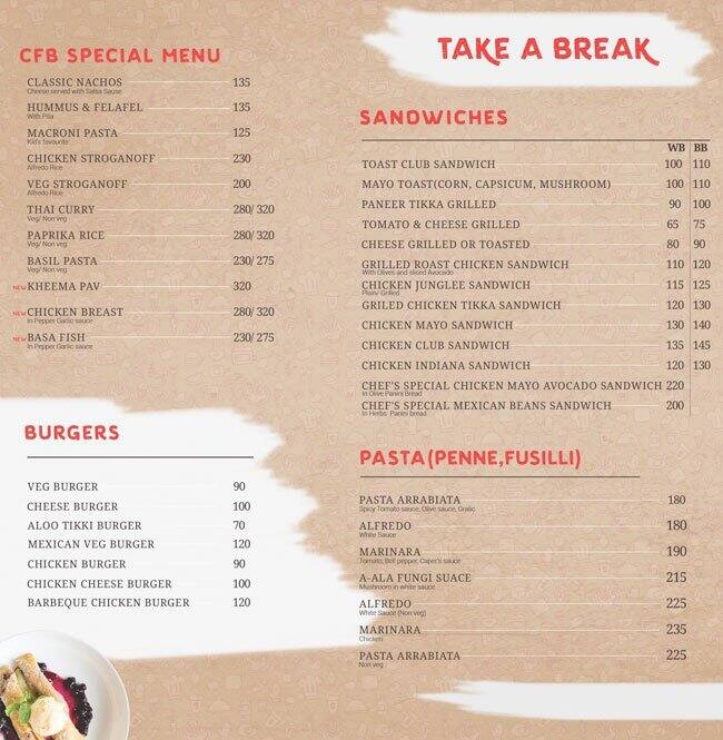 CFB - Take a Break Menu, Menu for CFB - Take a Break, Colaba, Mumbai ...