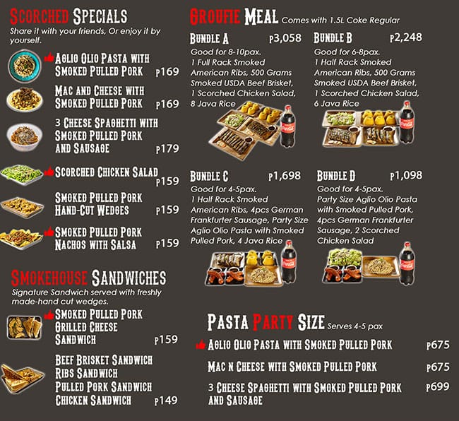 Menu at Scorched Smokehouse, Manila, Ground Floor