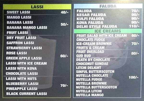 Menu at LASSI STUDIO, Hyderabad, 3-4-659/4/7