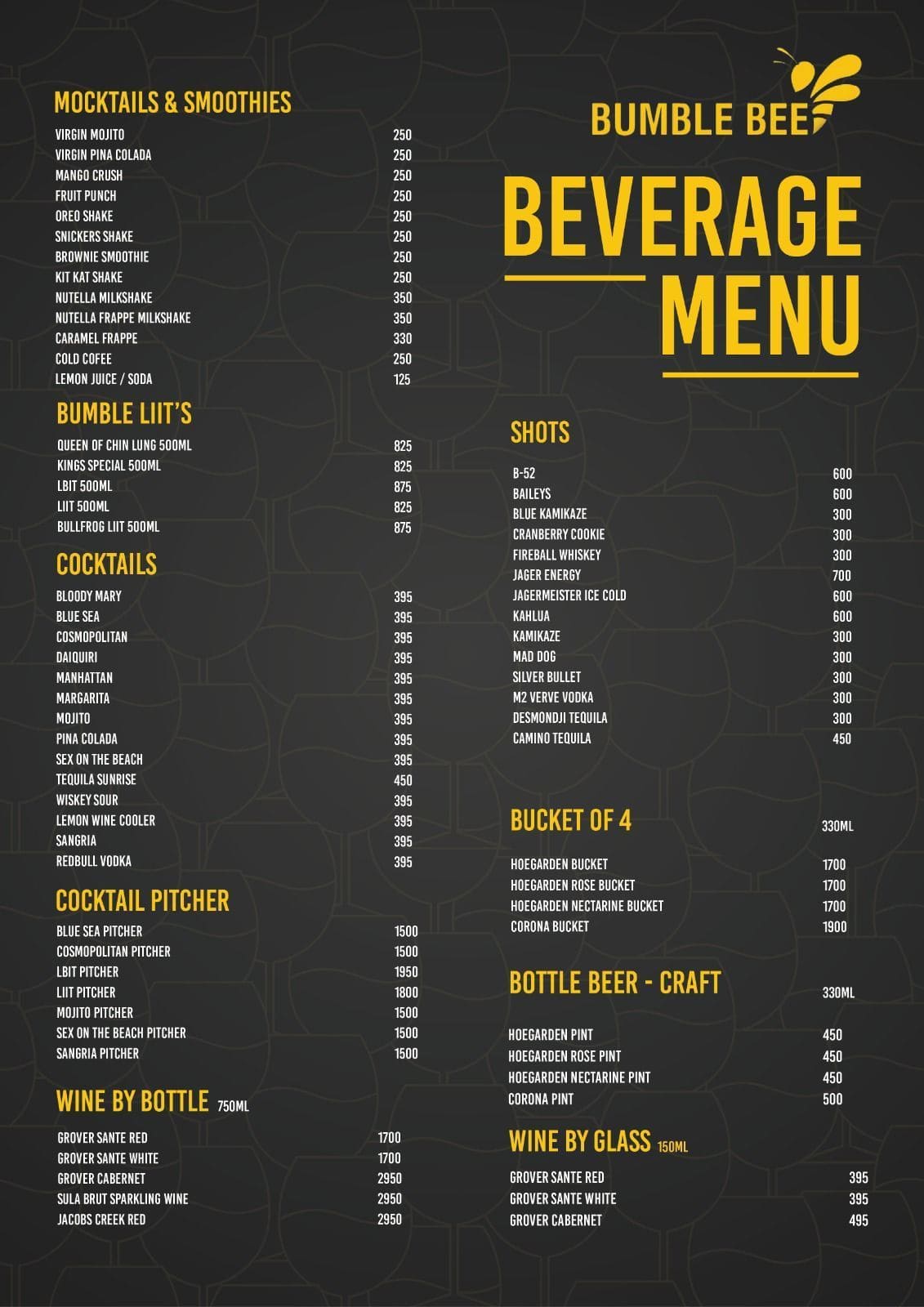 Menu of BumbleBee Brauhaus, Indiranagar, Bangalore