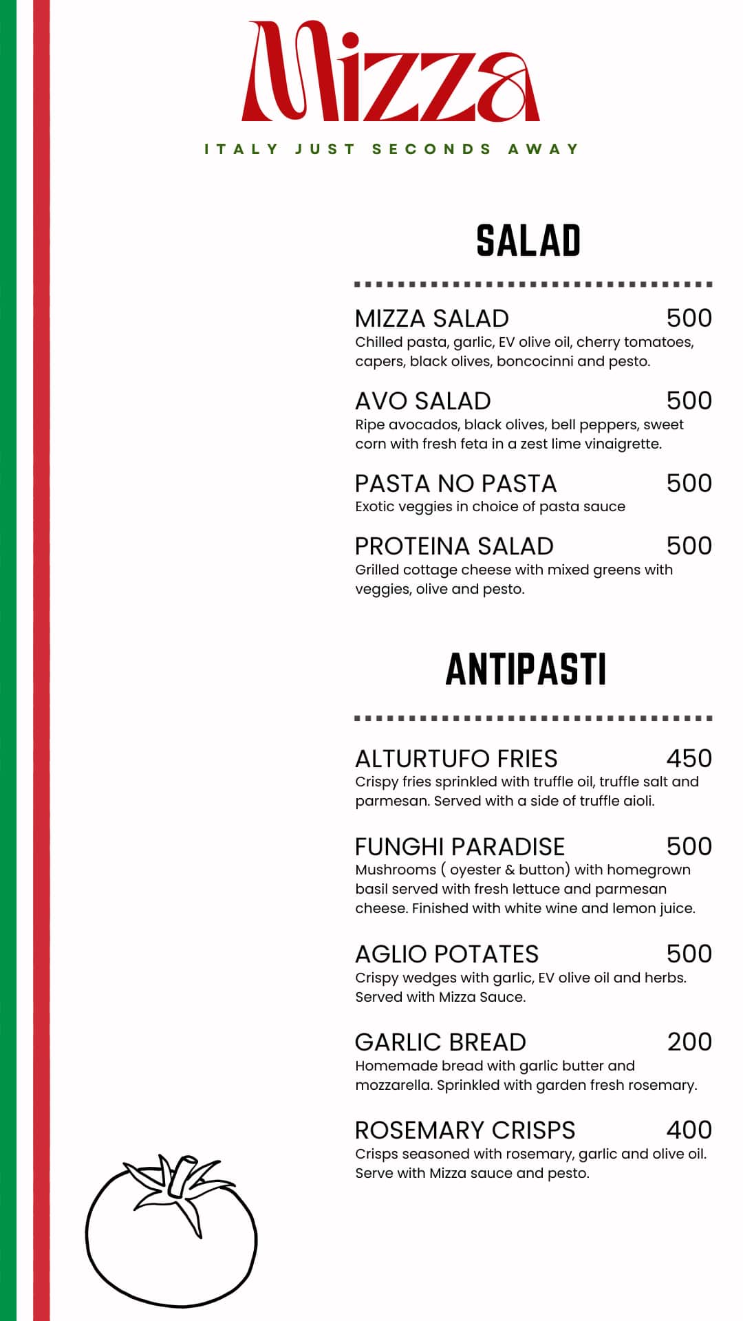 Menu of Mizza, Park Street Area, Kolkata