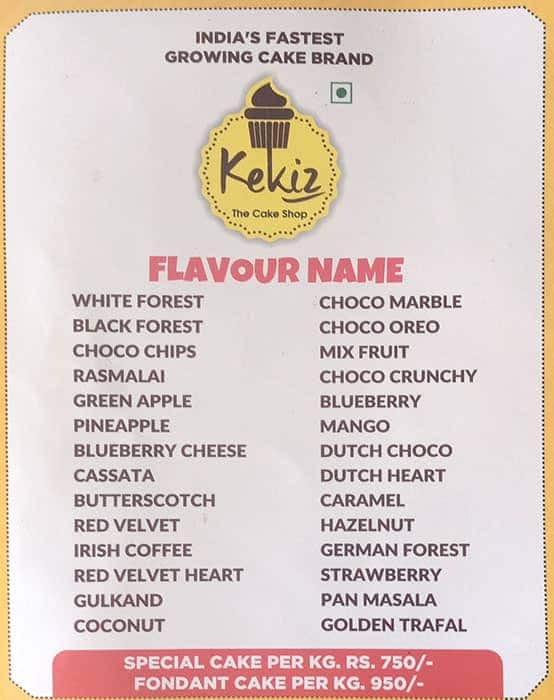 Menu of Kekiz The Cake Shop, Sinhgad Road, Pune